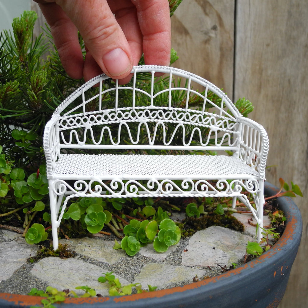 Miniature Garden White Garden Bench for Fairy Gardens Too! – Two Green ...